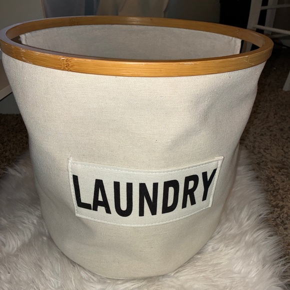 Accents | Cream Laundry Basket With Bamboo Rim Good Condition ...